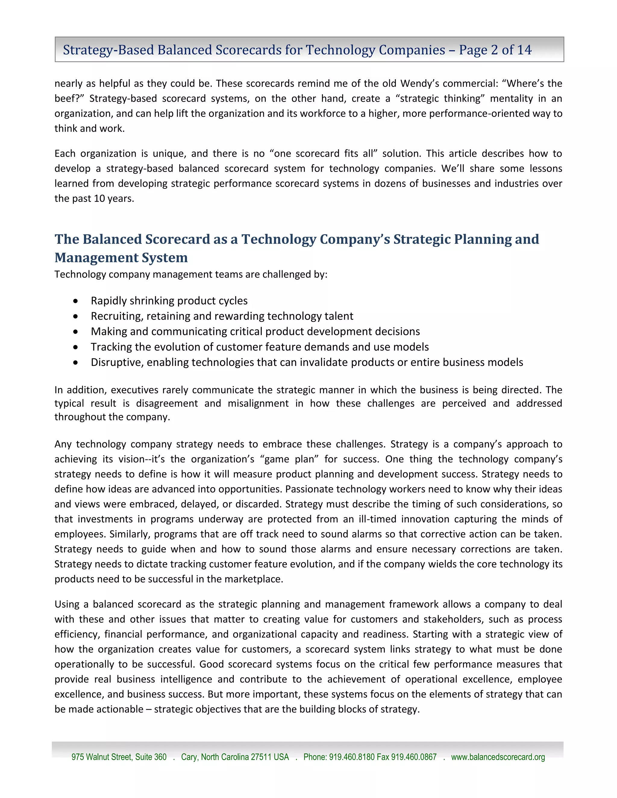 Technology Company Balanced Scorecard Systems 06222010 Final | PDF