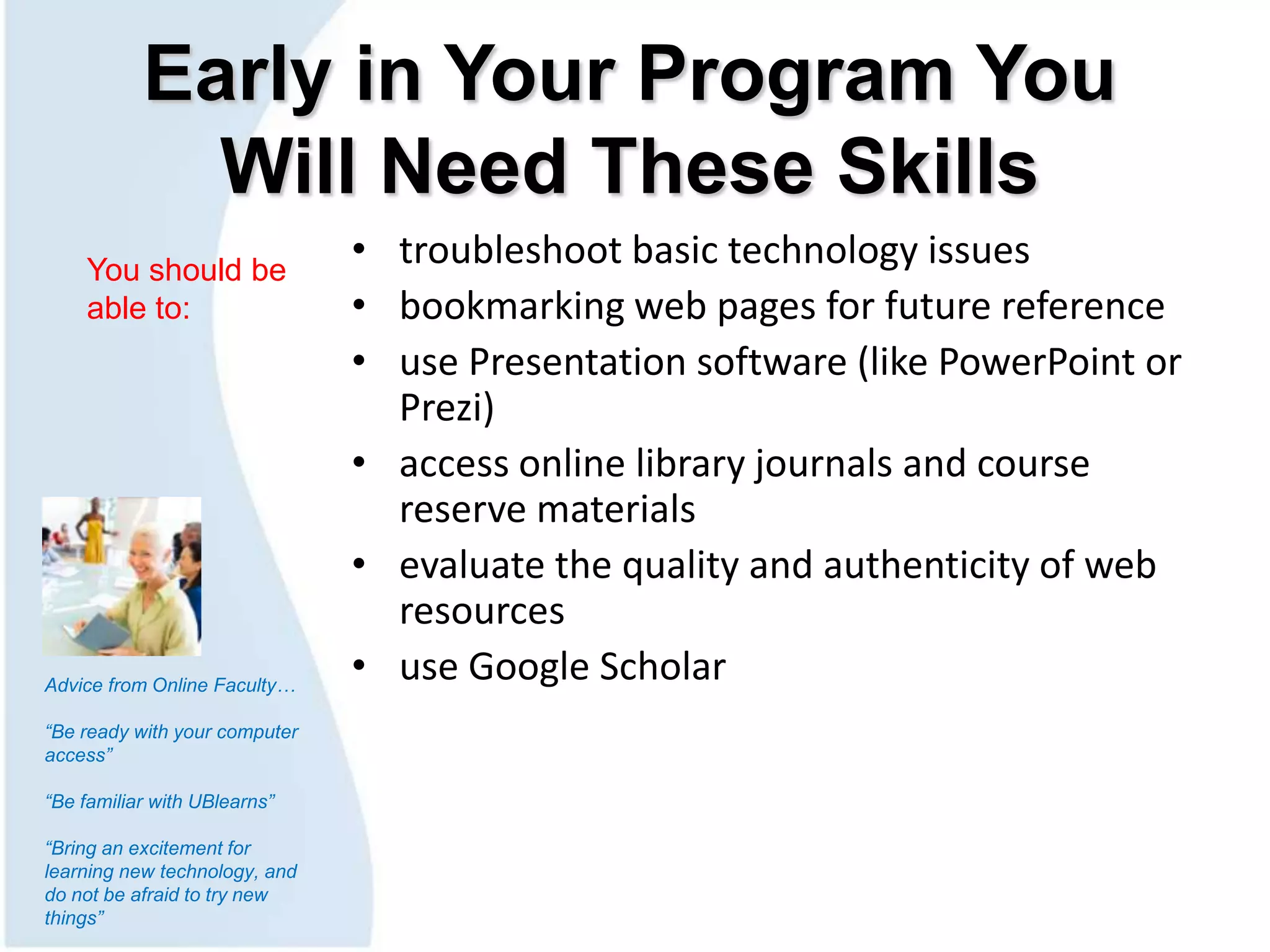 Technology Competencies for Online Learning at UB | PPT