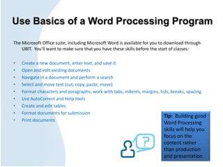 Technology Competencies for Online Learning at UB | PPT