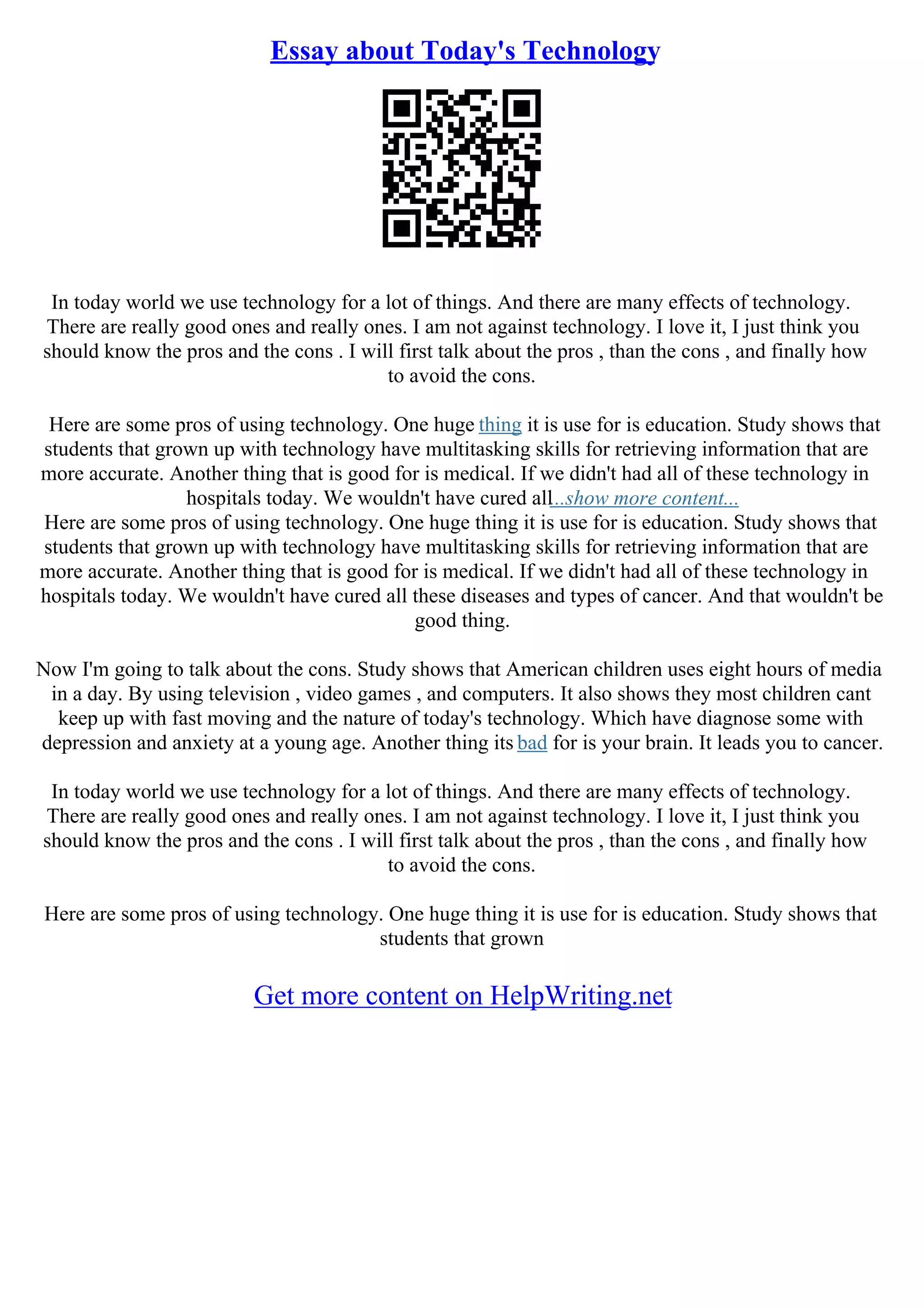 Technology Essay Topics | PDF