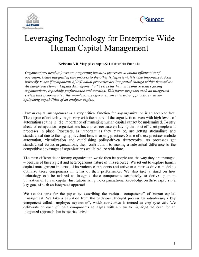 Technology For Enterprise Human Resource Management | DOC