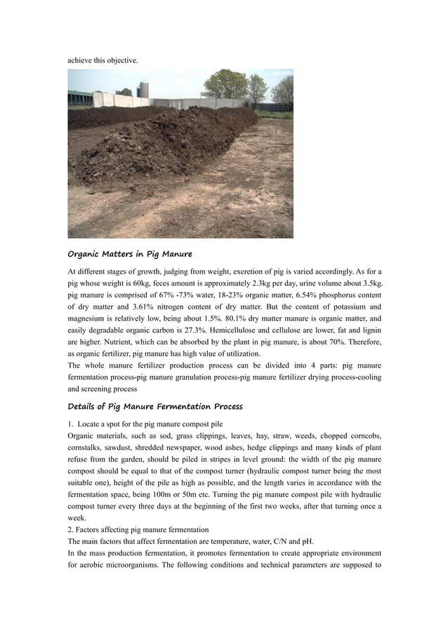 Swine/Pig Waste Management and Recycling, Pig Manure Fertilizer | PDF