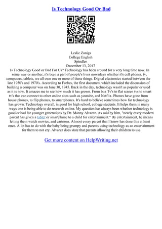 Technology Good Or Bad Essay | PDF