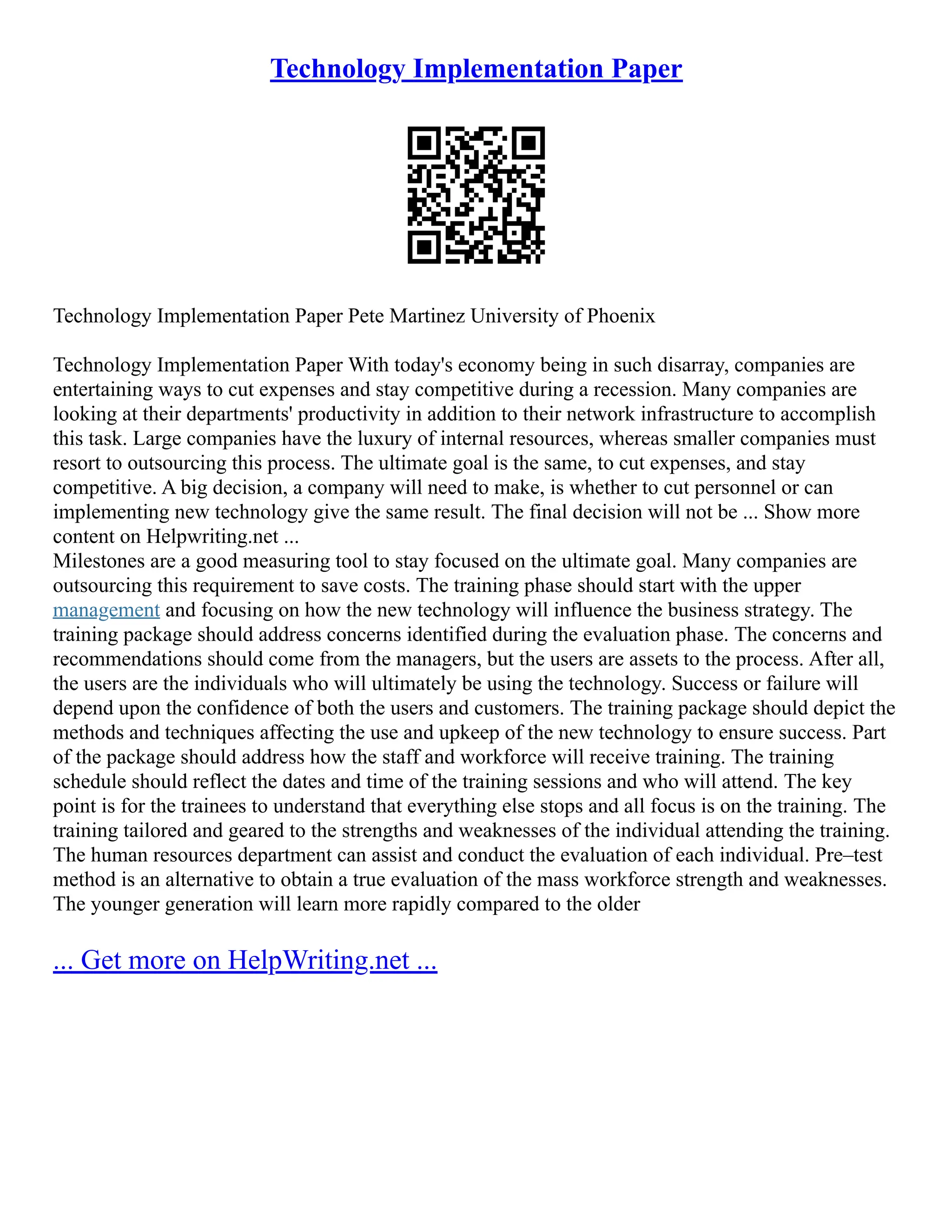 Technology Implementation Paper | PDF