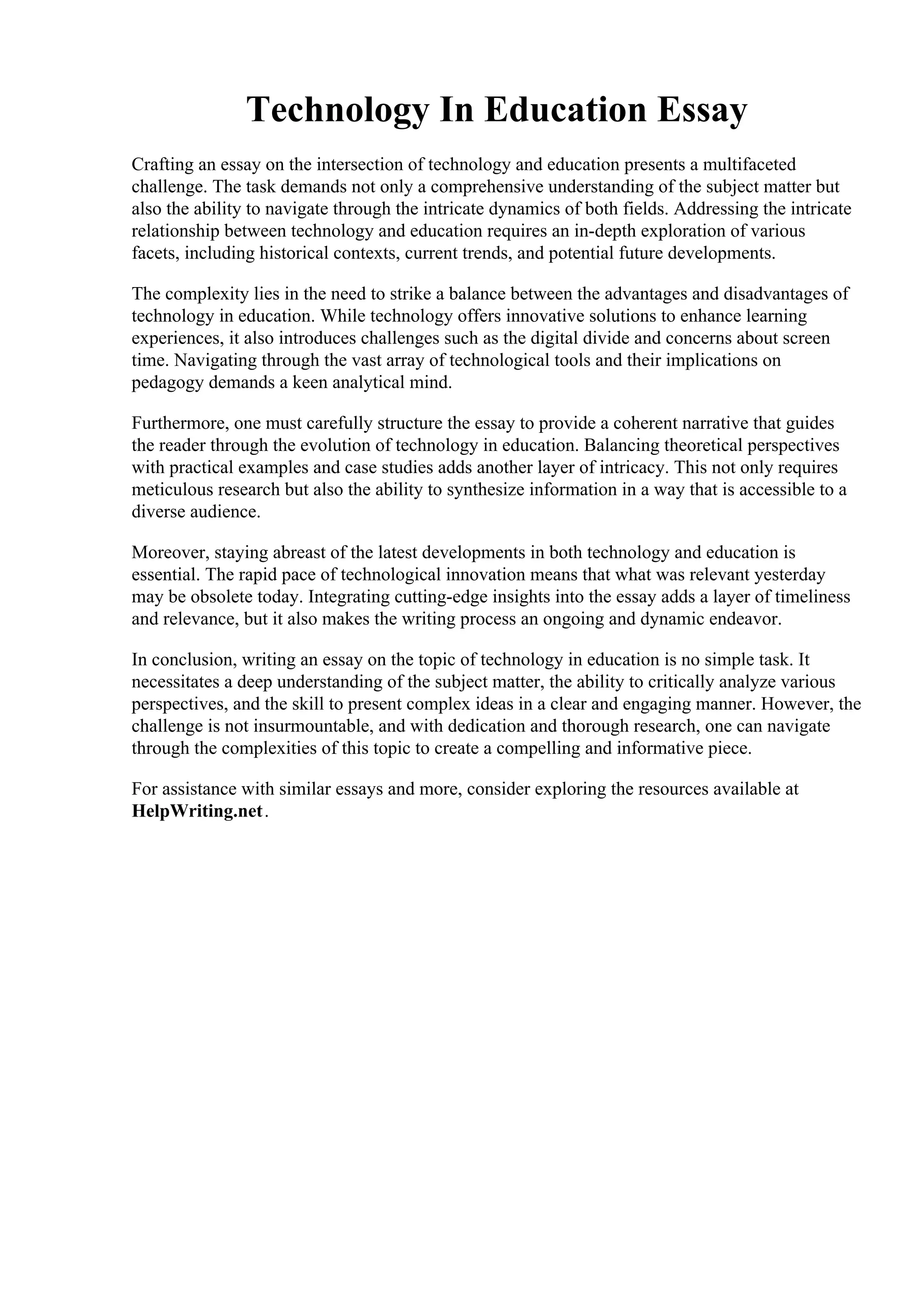 Technology In Education Essay | PDF | Education