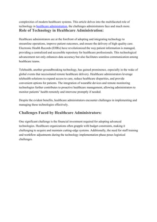 What is the role of technology in healthcare administration? | PDF