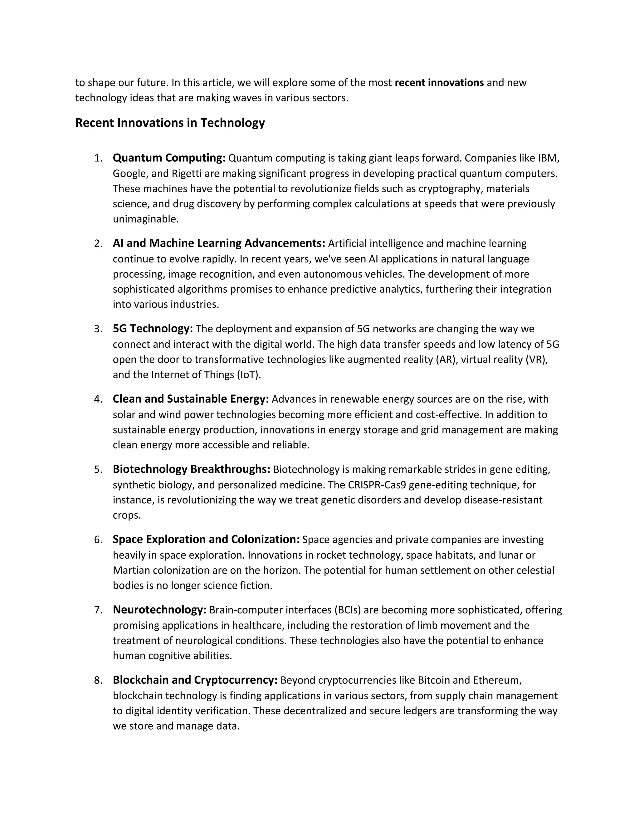 Pioneering the Future: Recent Innovations and New Technology Ideas | PDF