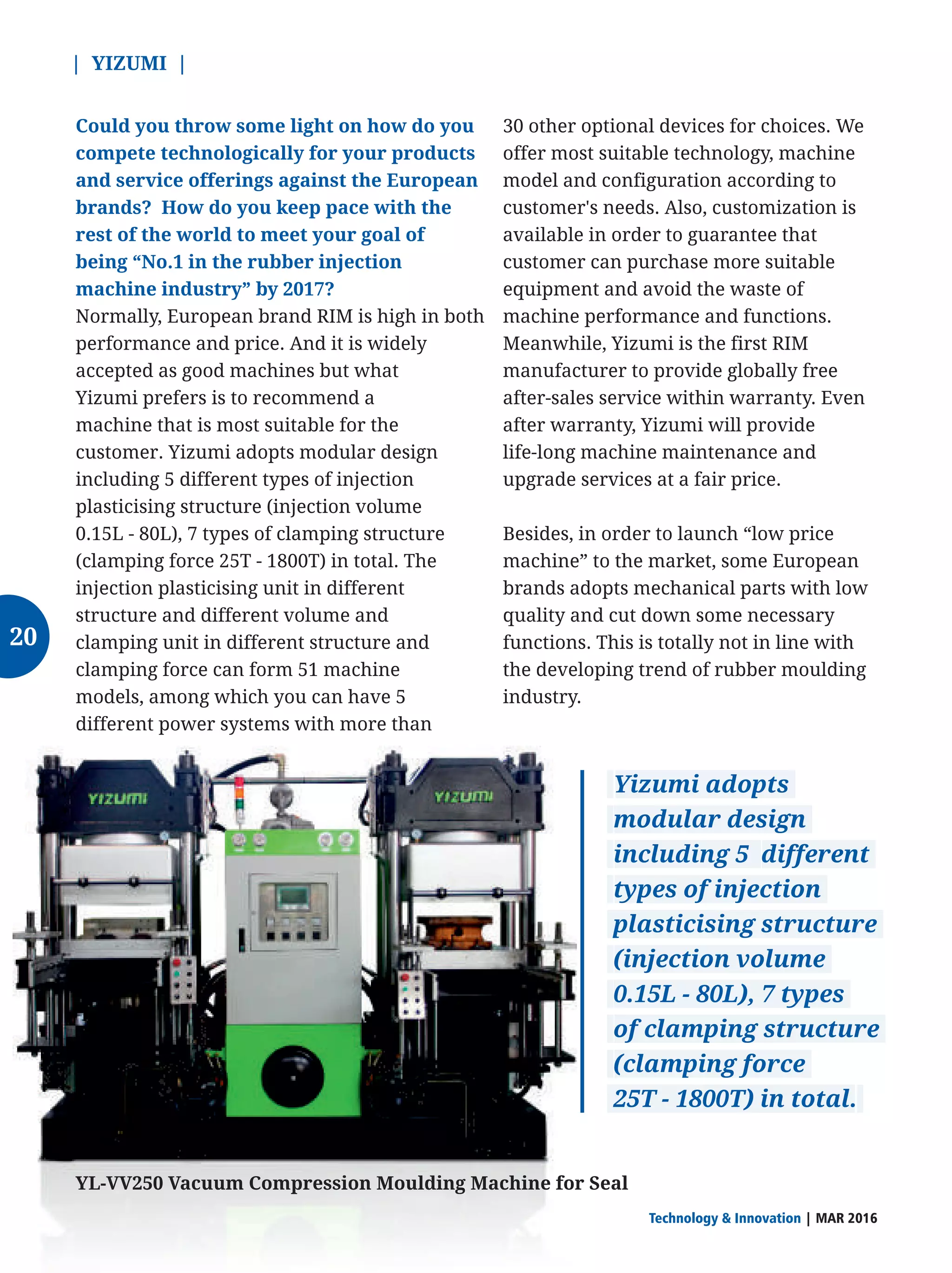 Technology And Innovation Special Supplier - Yizumi Rubber Machinery | PDF