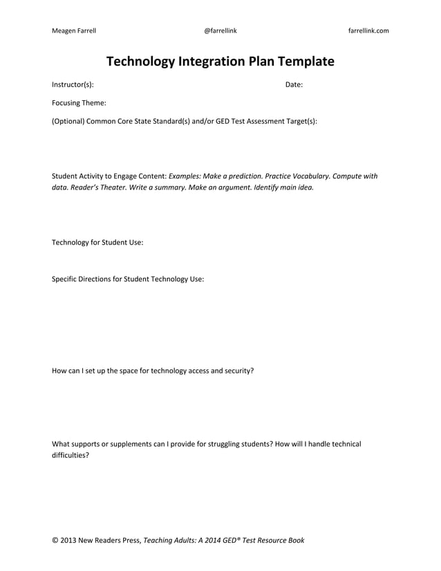 Technology Integration Plan Template | DOCX