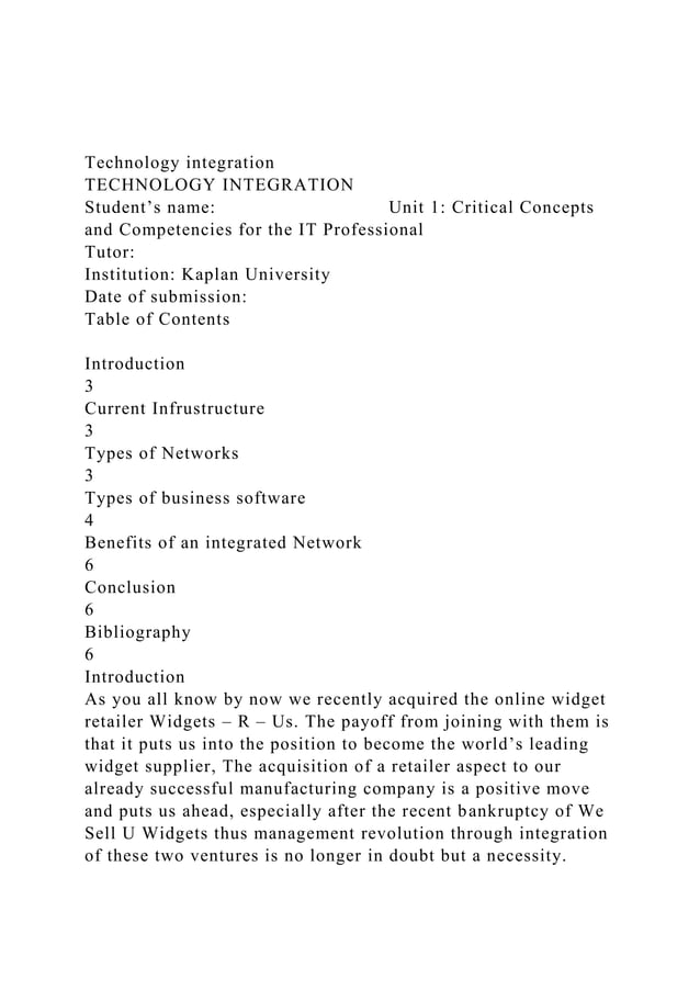Technology integrationTECHNOLOGY INTEGRATION Student’s name.docx | Computer Networking | Computing