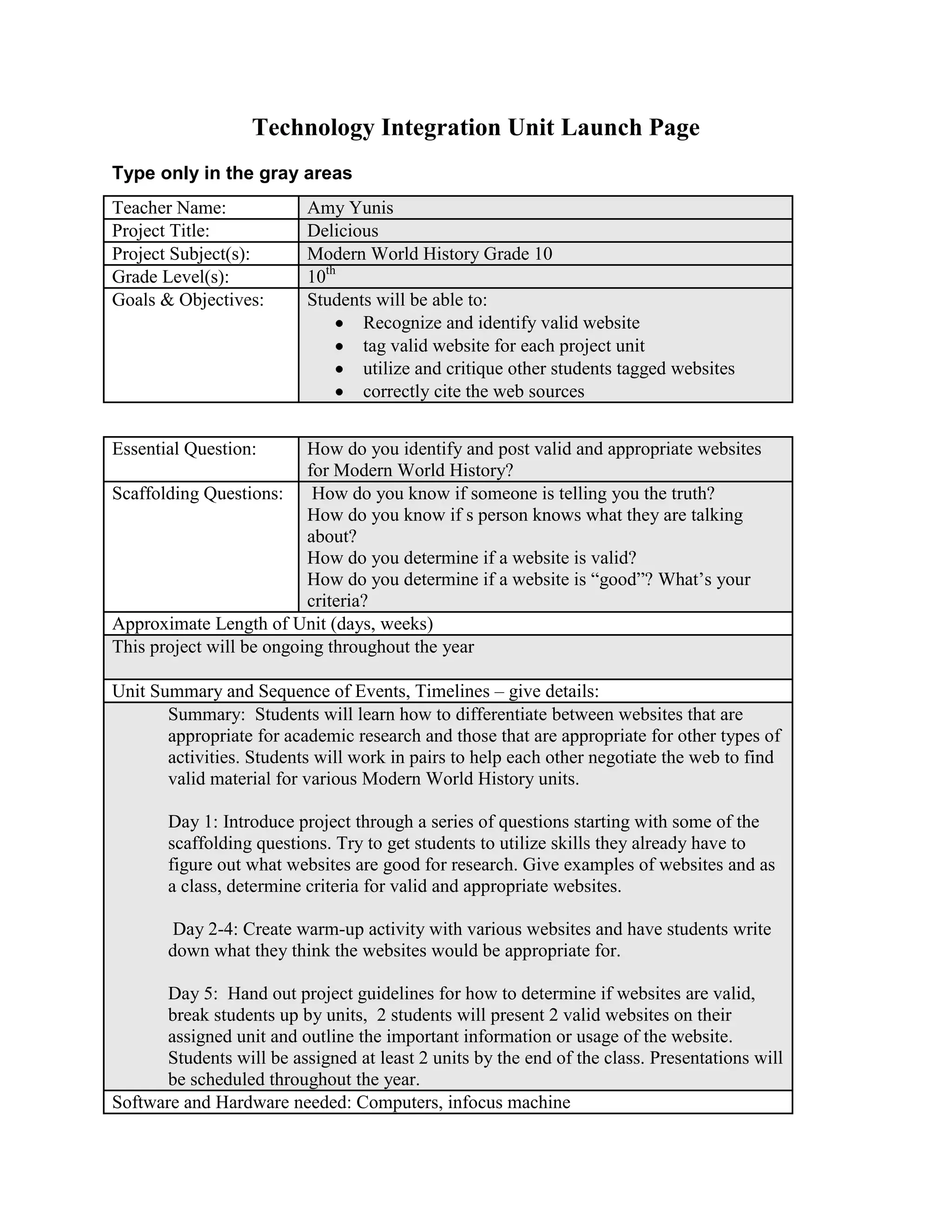 Technology Integration Unit Yunis | DOCX