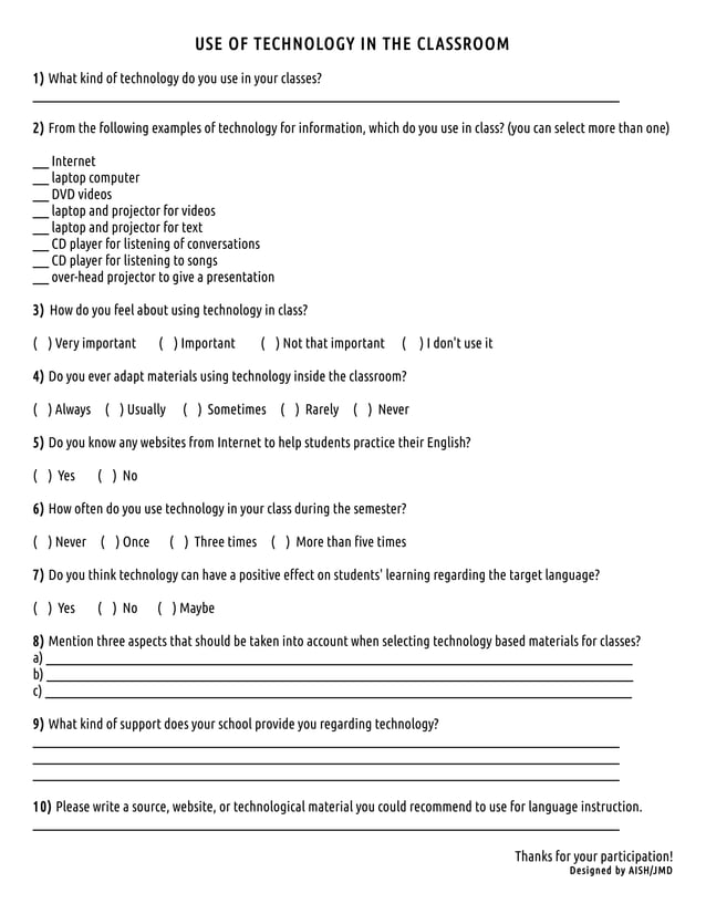 Technology in the classroom survey | PDF