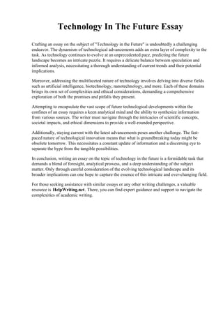 Technology In The Future Essay | PDF