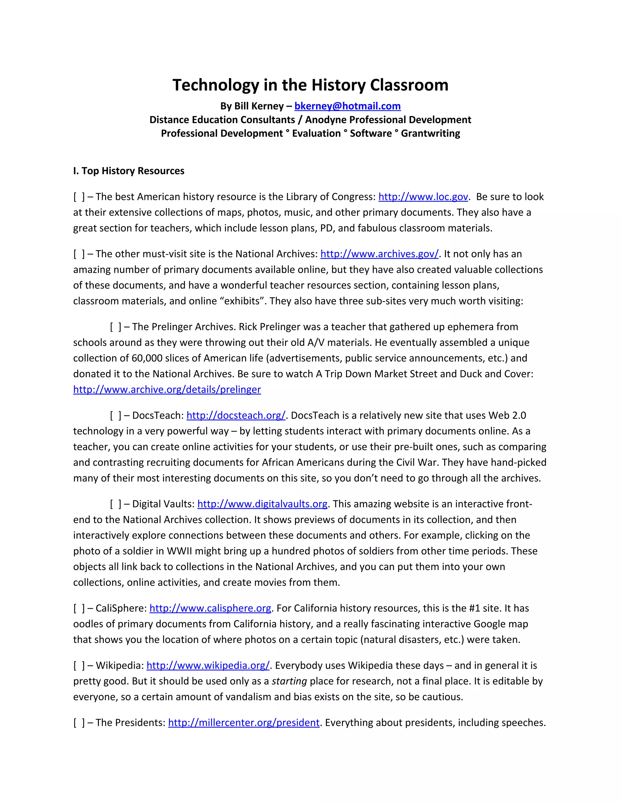 Technology in the history classroom | DOC | Homework and Study | Education