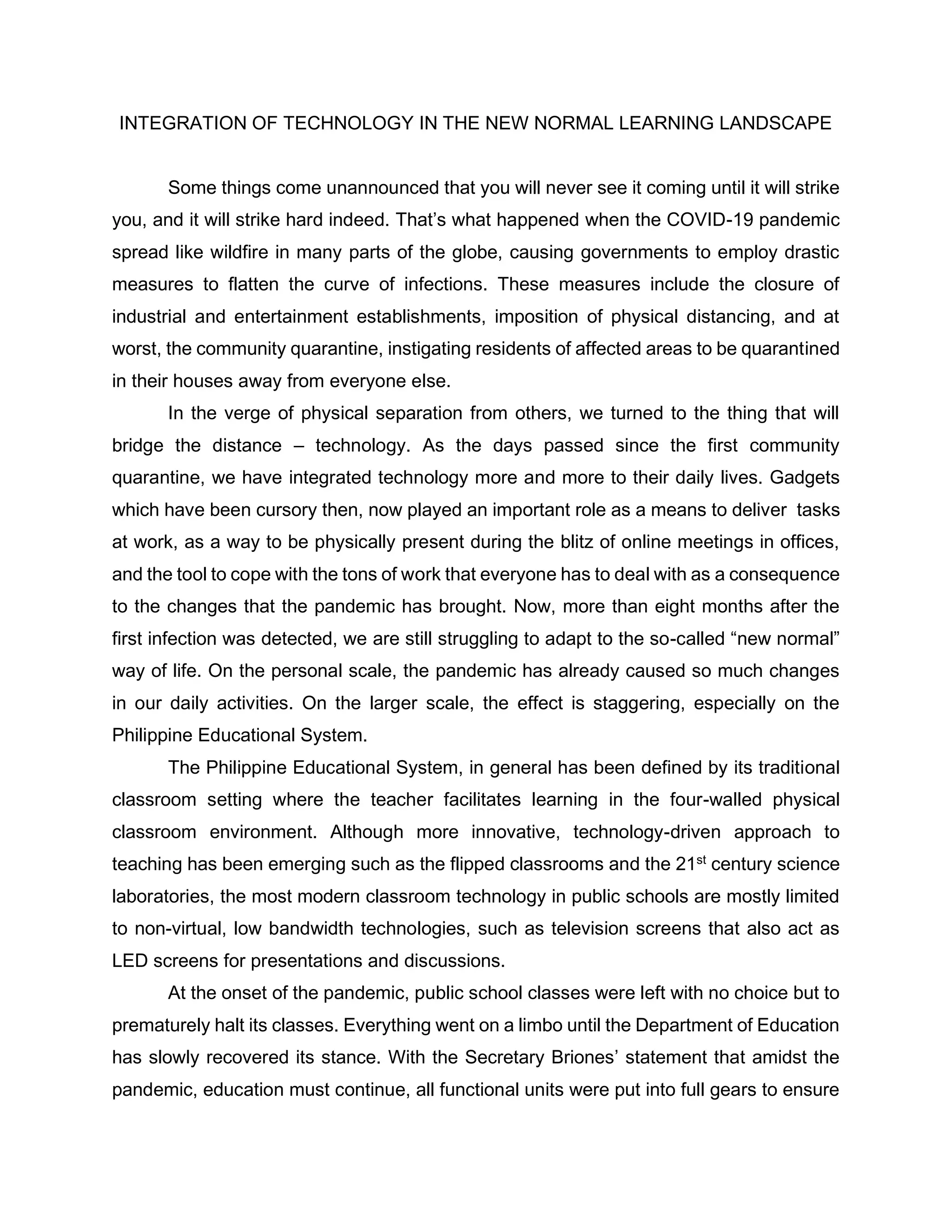 Technology in the new normal learning landscape | PDF