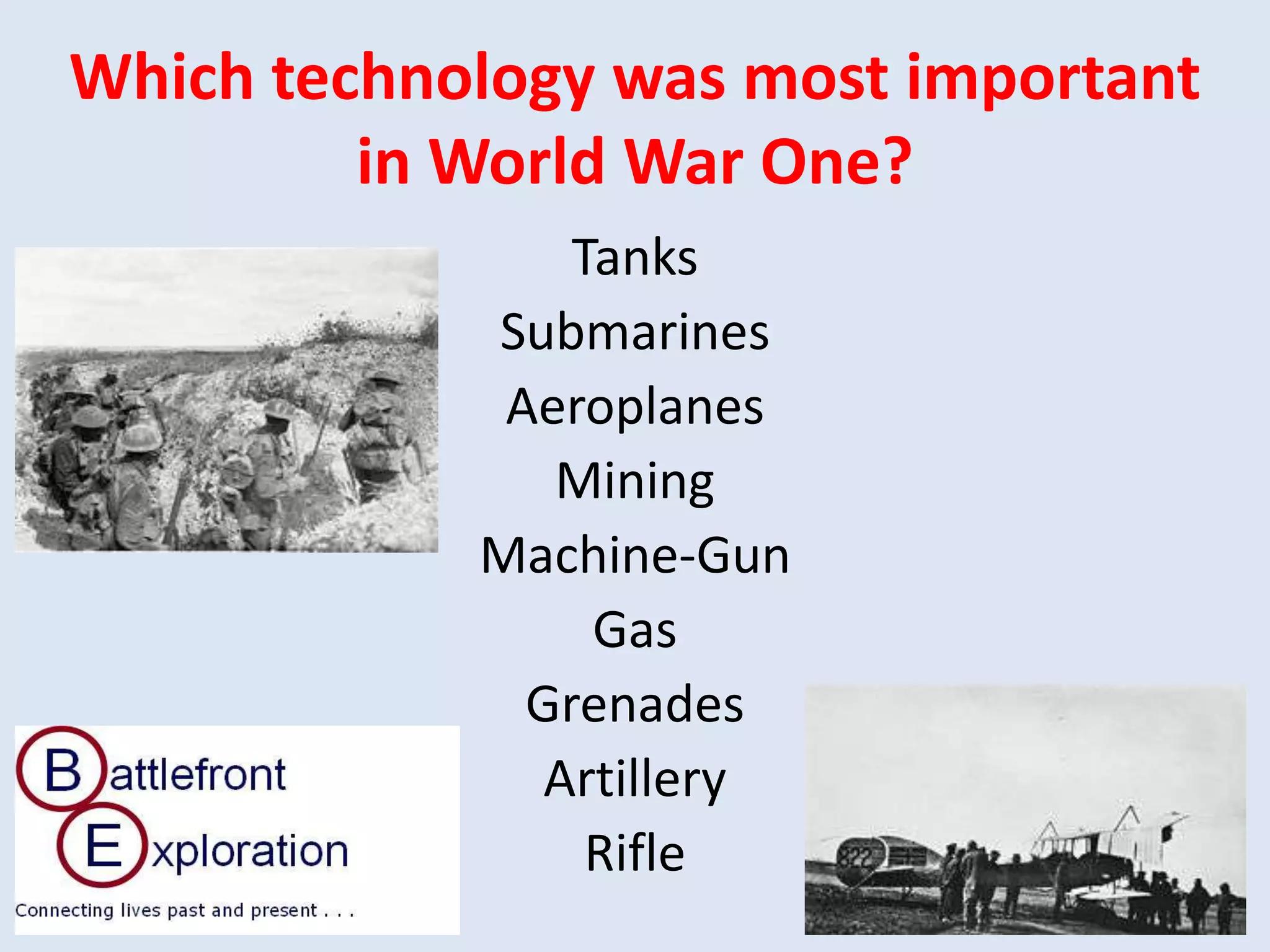 Technology in world war one lesson starter | PPTX