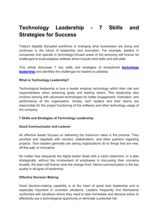 Technology Leadership - 7 Skills and Strategies for Success | PDF