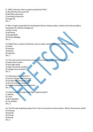 Technology MCQ Computer Tech Related Questions | PDF