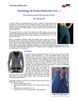 Technology of denim production | PDF