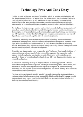 Technology Pros And Cons Essay. Bauder College | PDF