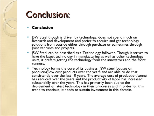 Technology Strategy Jsw Steel | PPT