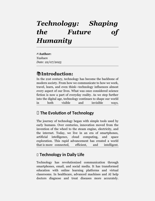Technology: Shaping the future of humanity | DOCX