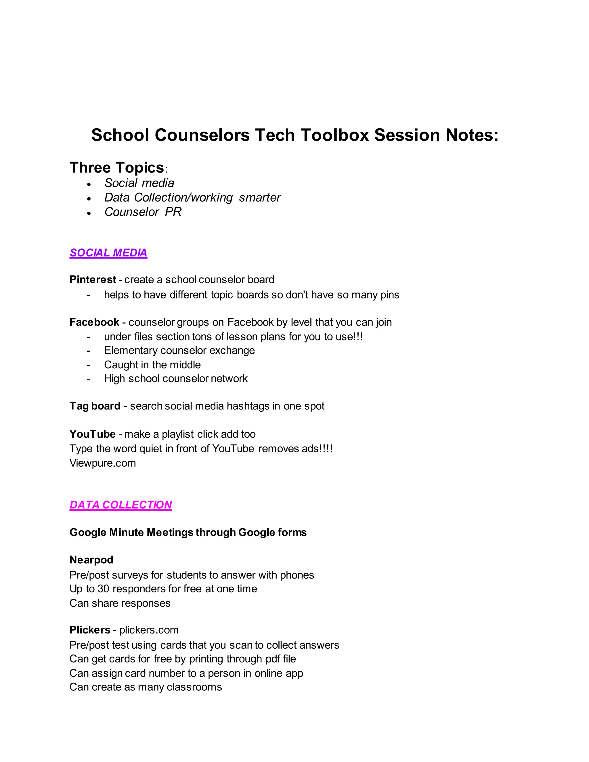 Technology Toolbox Session Notes - All Levels | PDF