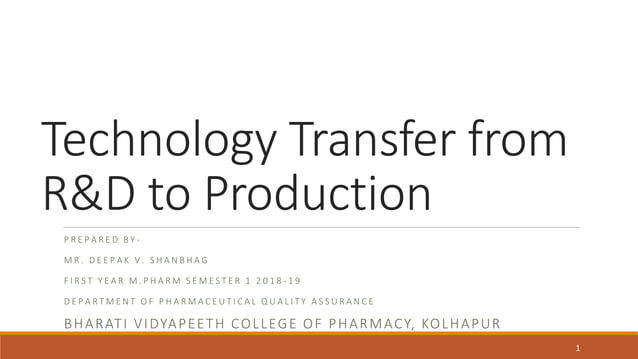 Technology transfer from R&D to production | PPTX