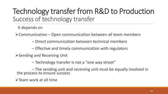 Technology transfer from R&D to production | PPTX