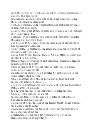 Technology transfer in a global economyDavid B. Audretsch .docx