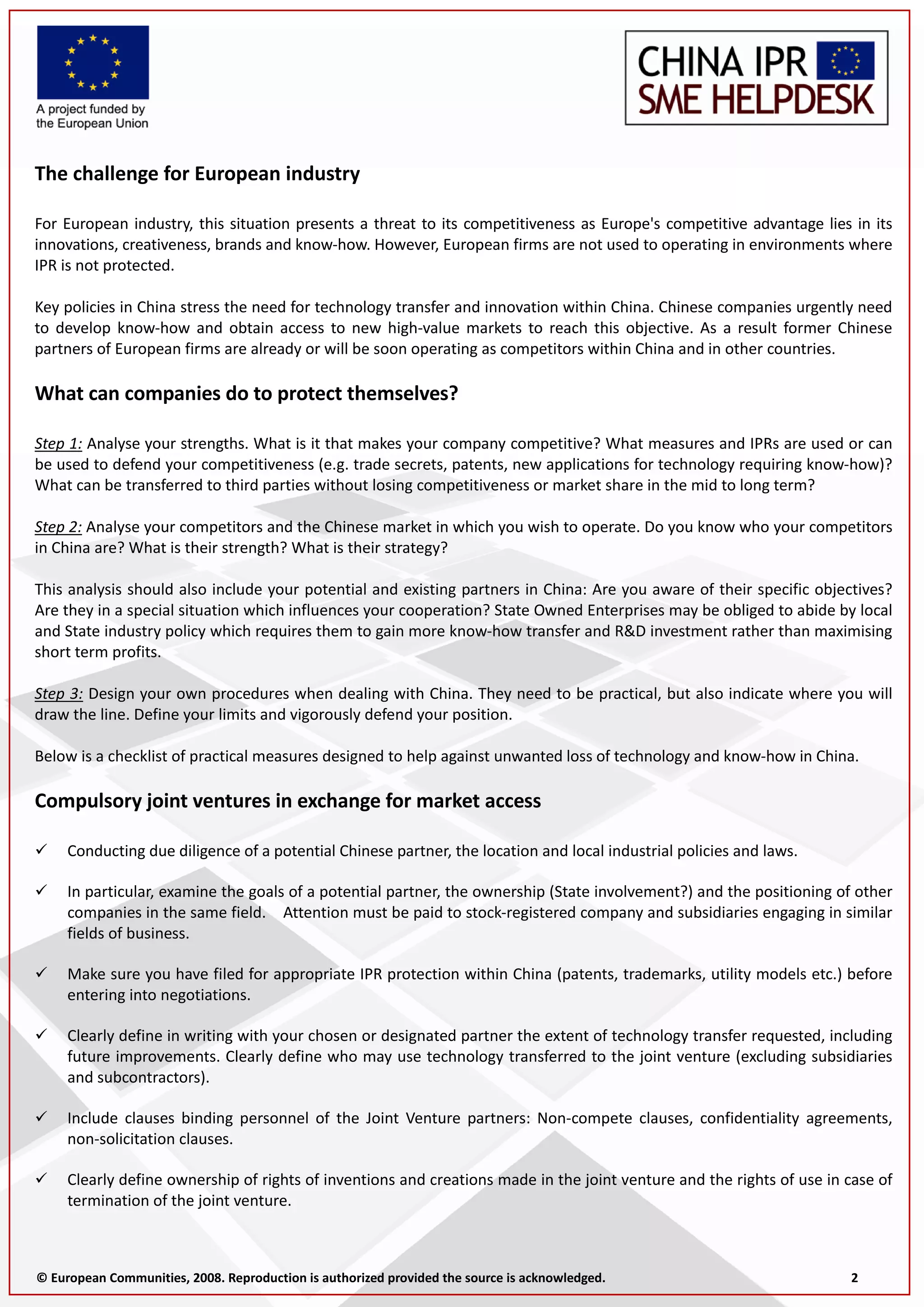 Technology Transfer To China Guidance For Business | PDF