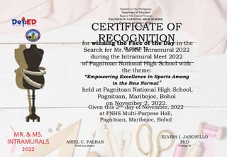 PNHS Intramurals 2022 Recognition Certificates | PPT