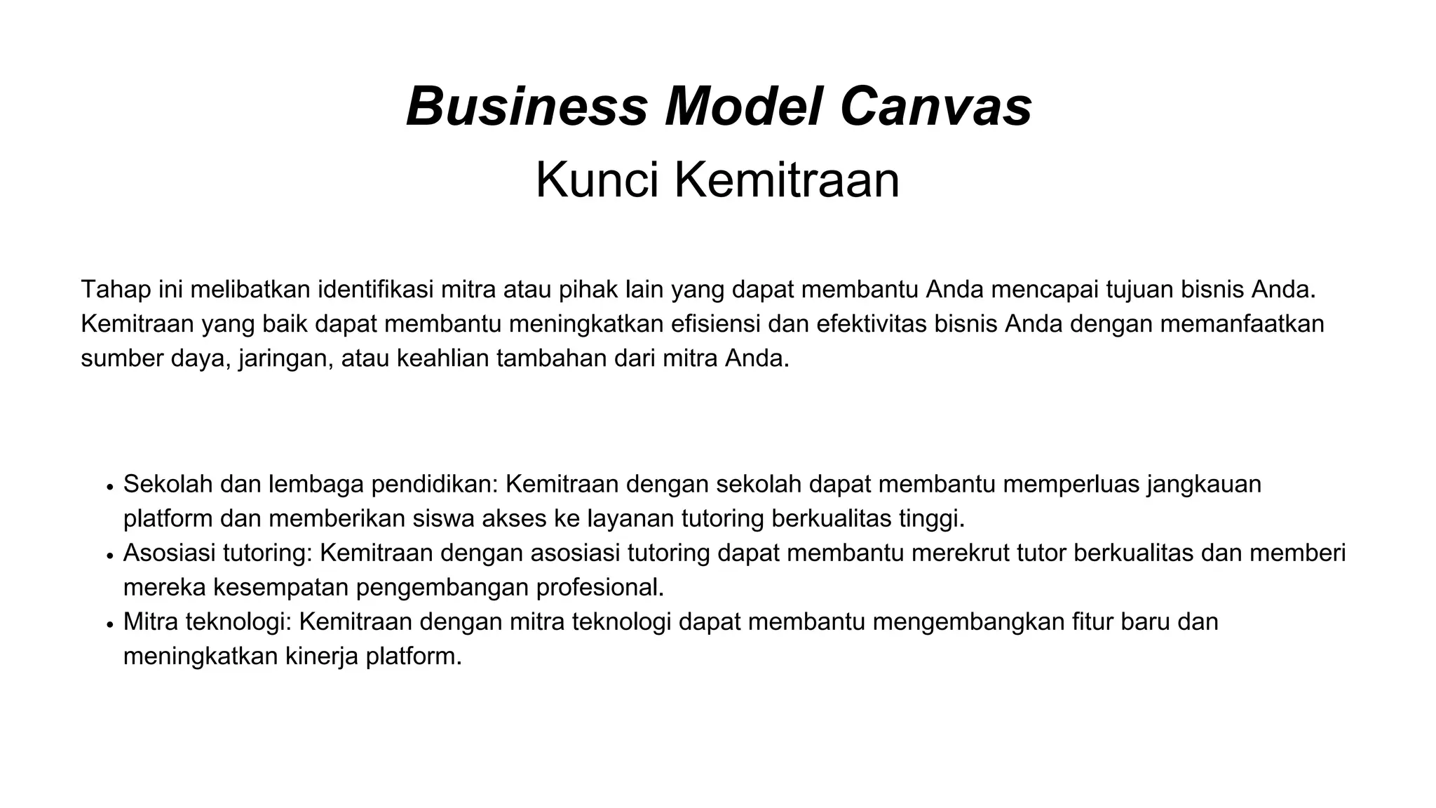 Business Model Canvas - Platform Tutoring Online | PDF
