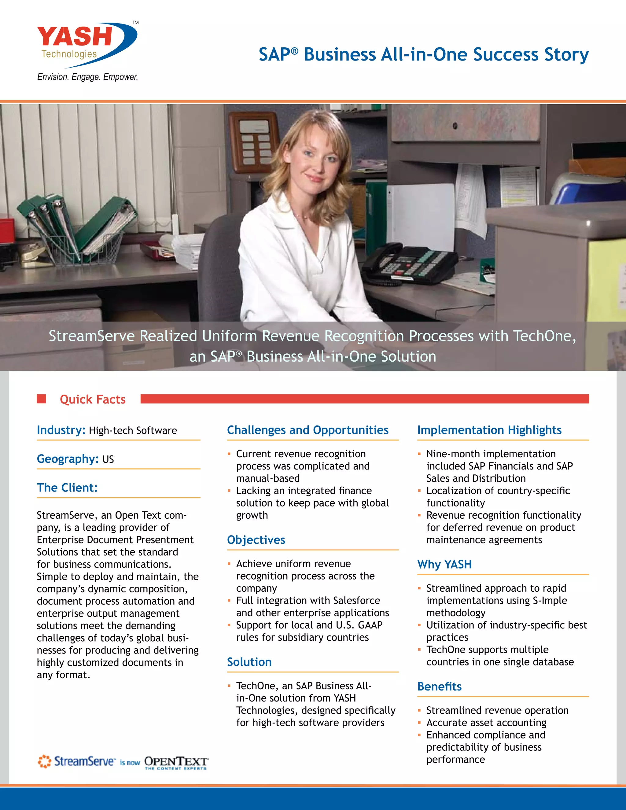 StreamServe Realized Uniform Revenue Recognition Processes with TechOne ...