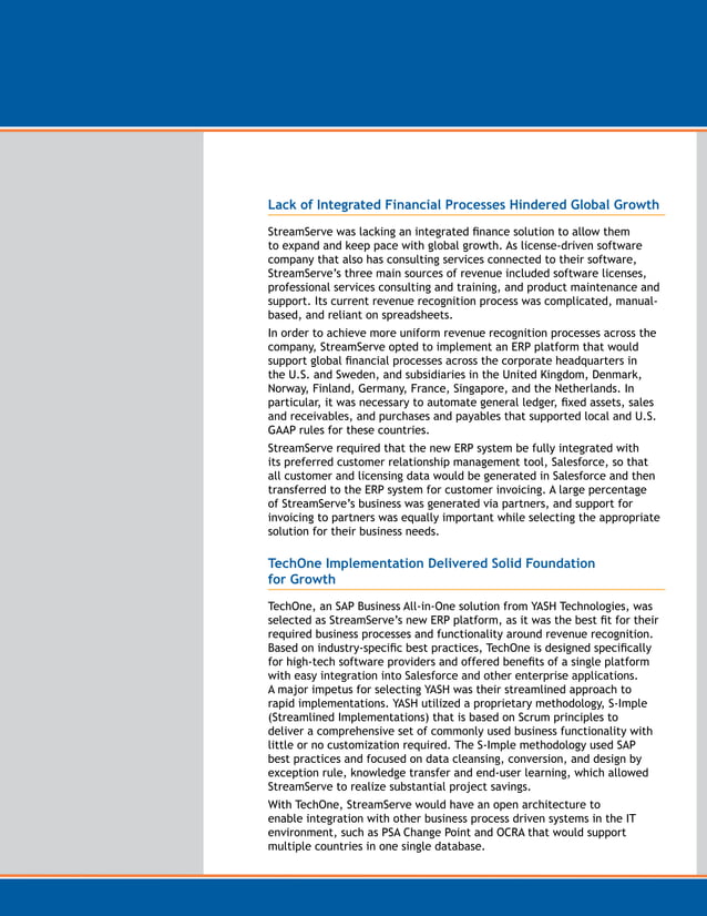 StreamServe Realized Uniform Revenue Recognition Processes with TechOne ...