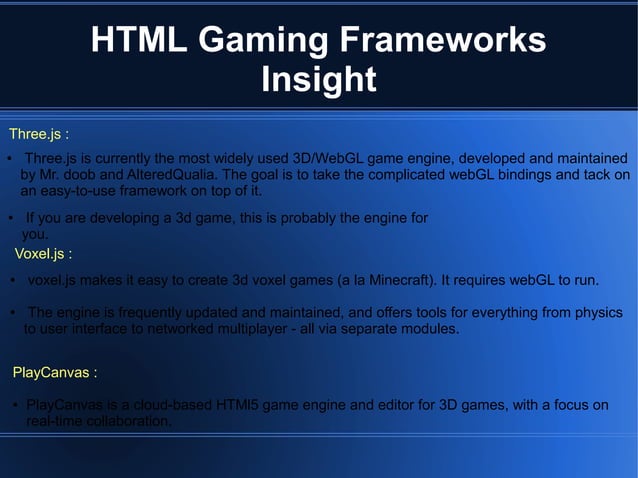 HTML5 Game Development frameworks overview | ODP | Web Development ...