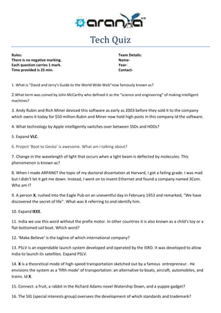 Tech Quiz Nov 19,2013 | DOCX | Technology & Computing