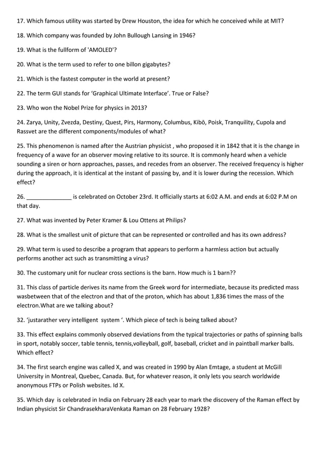 Tech Quiz Nov 19,2013 | DOCX | Technology & Computing