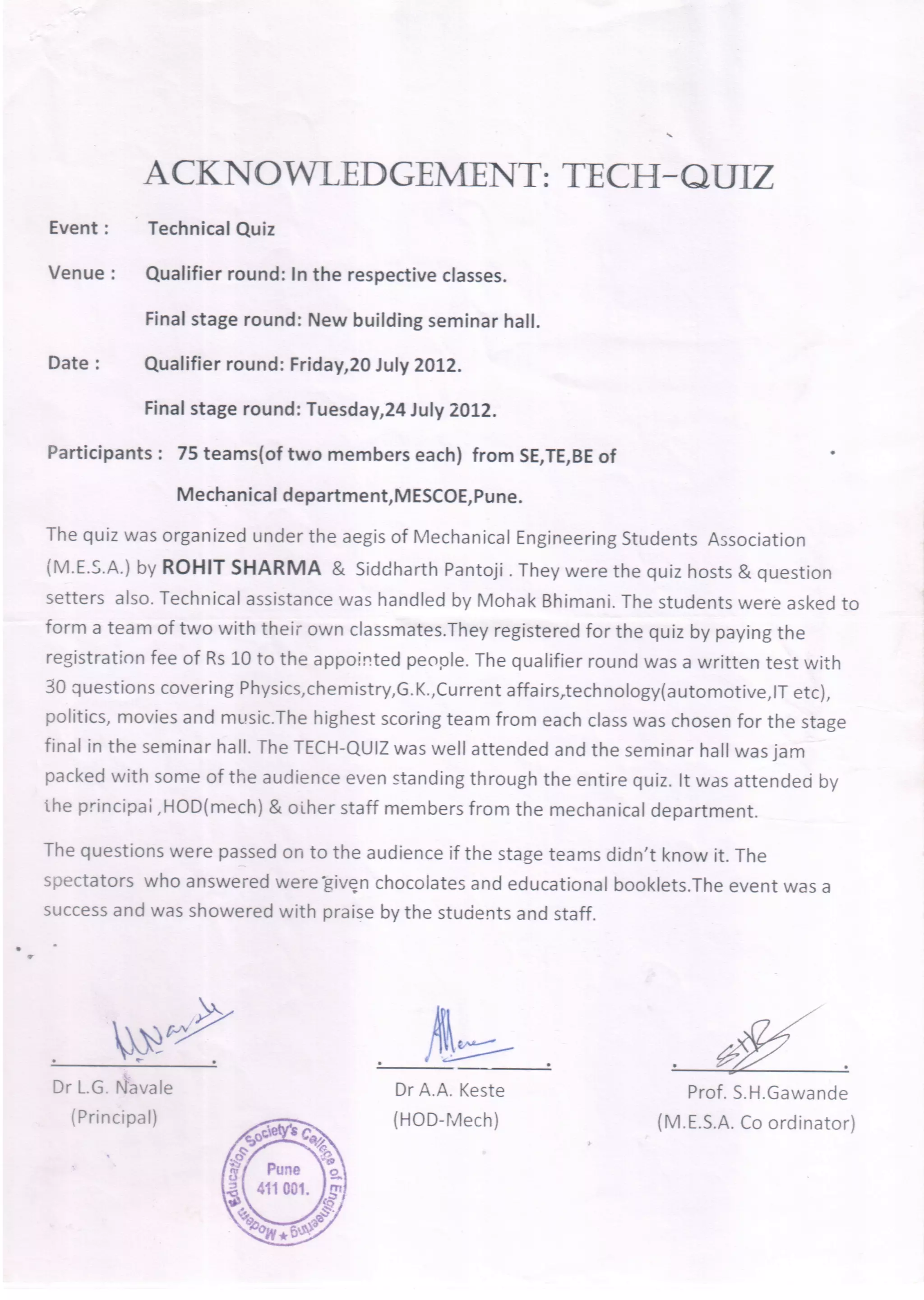 Tech quiz Acknowledgement certificate | PDF