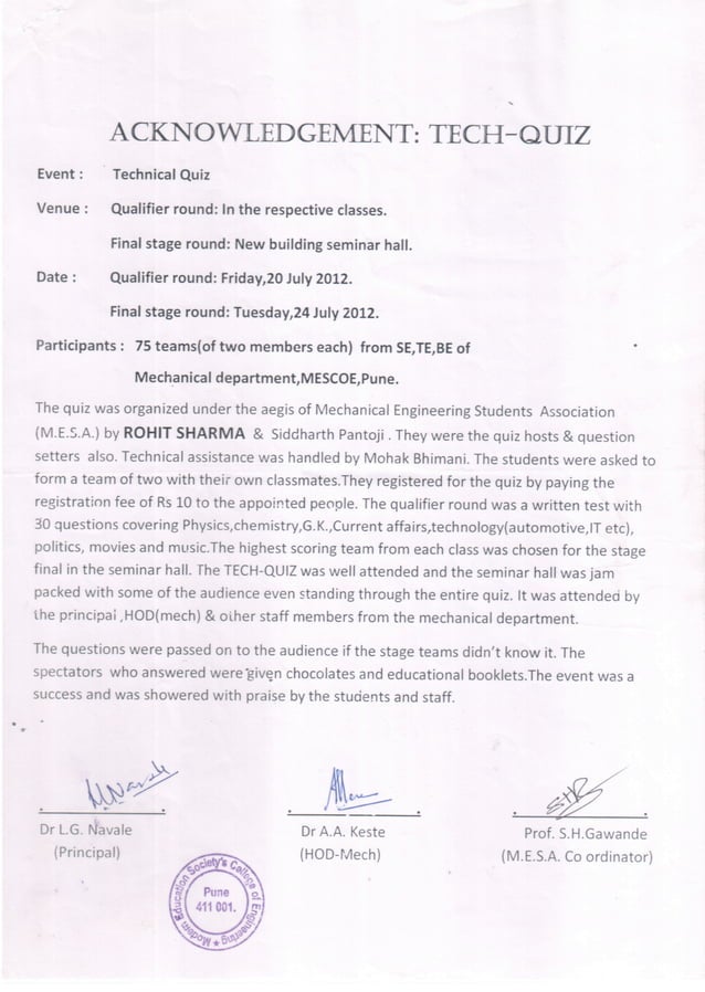 Tech quiz Acknowledgement certificate | PDF