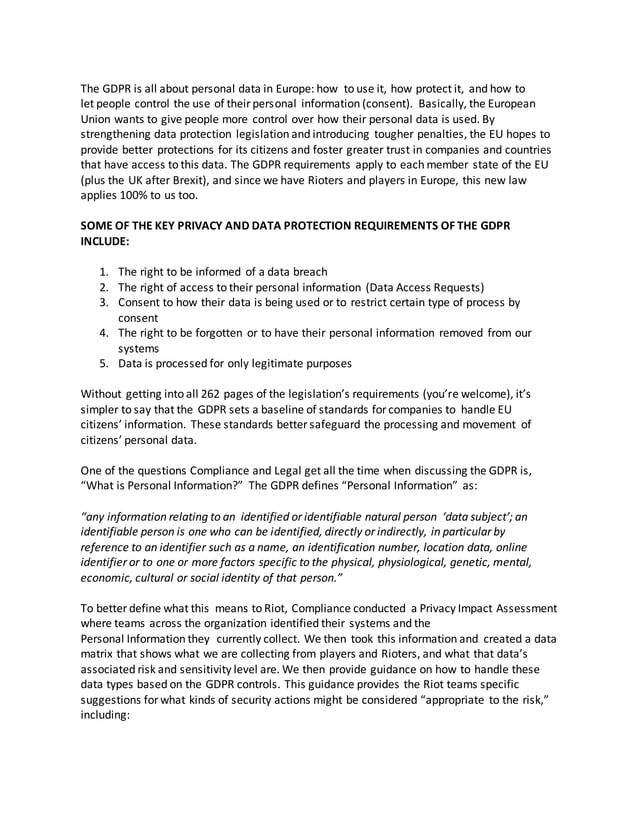 Riot Games - Tech radar #13 GDPR | PDF