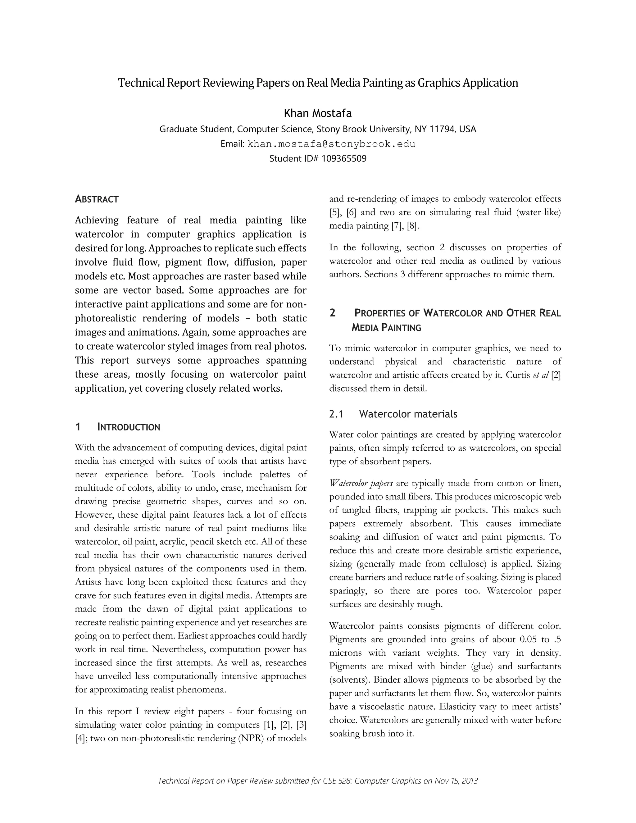 Survey on real media paint simulation in Computer Graphics | PDF