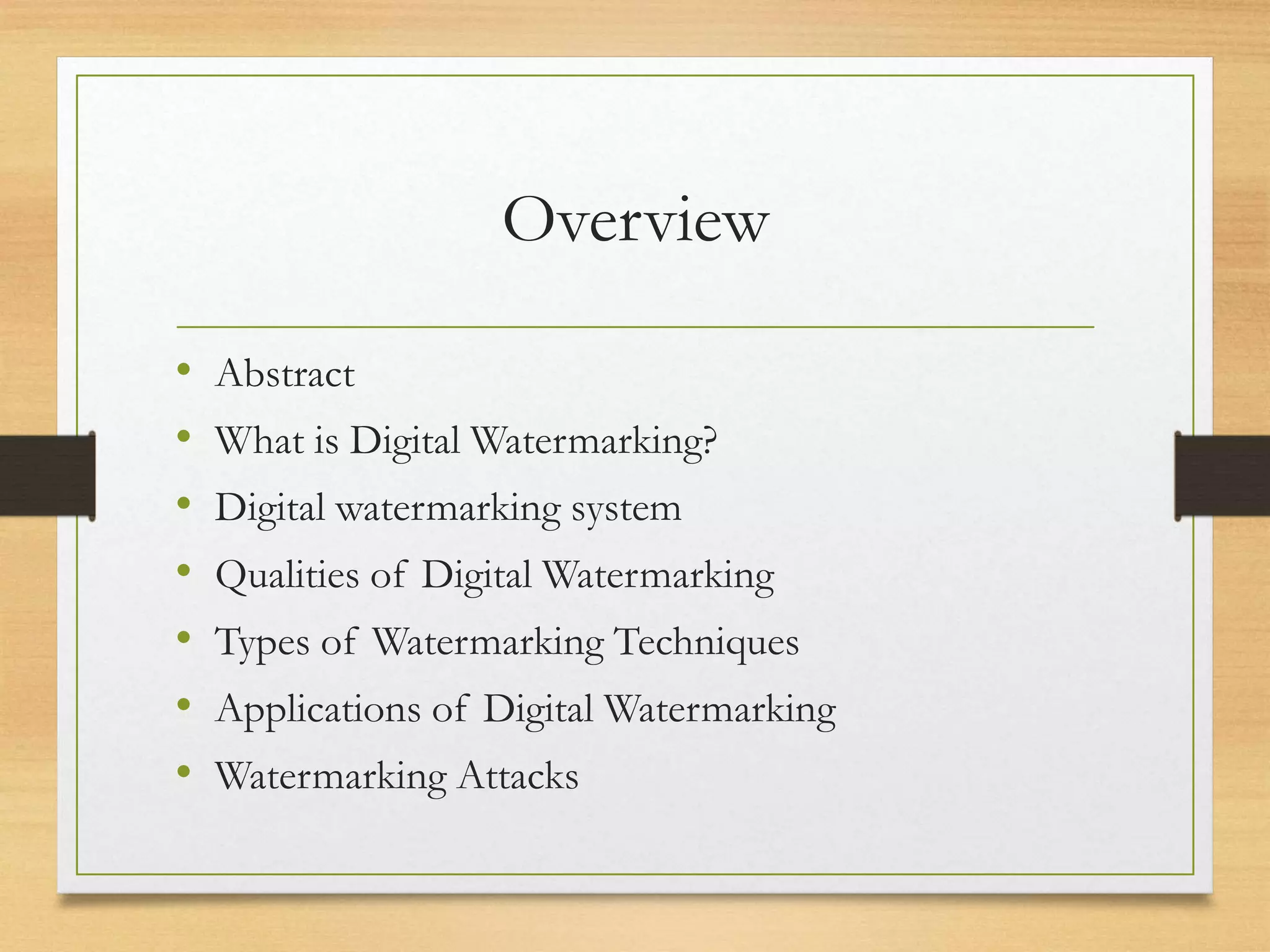 Digital watermarking techniques for security applications | PPT
