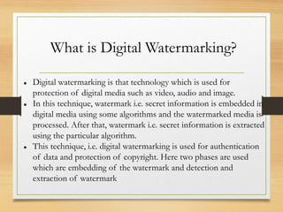 Digital watermarking techniques for security applications | PPT