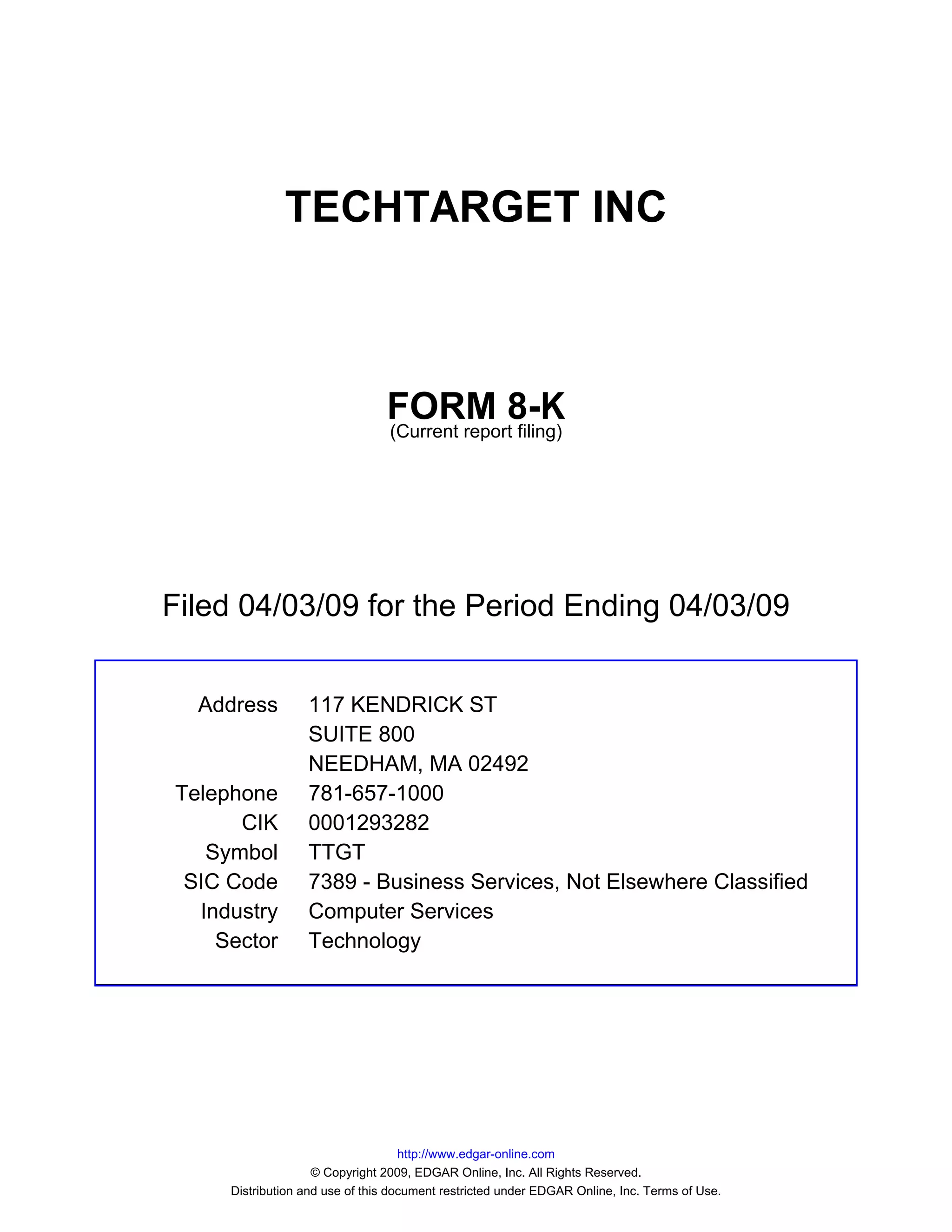 TechTarget Sec Filing 8k Notice Of Delisting Or Failure To Satisfy A Continued Listing Rule Or ...