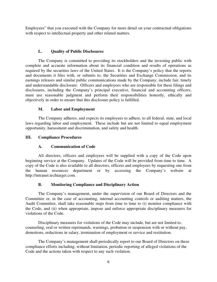 TechTarget Corporate Governance Code Of Business Conduct And Ethics