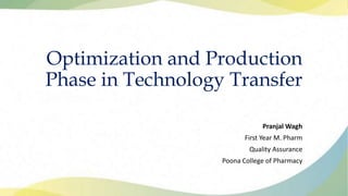 Technology Transfer and Scale-up in Pharmaceutical Industry | PPTX