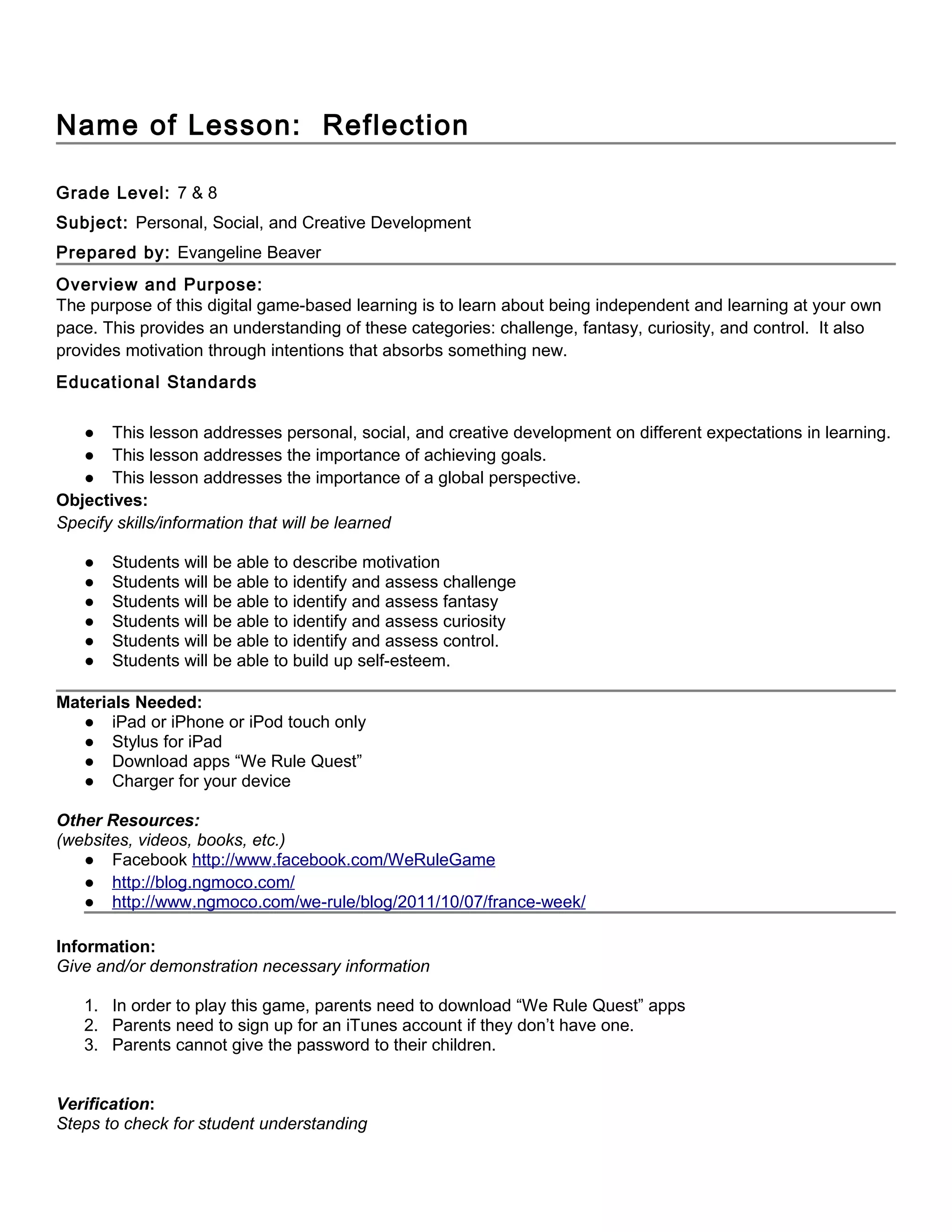 Tech Trends Reflection Lesson Plan | DOC