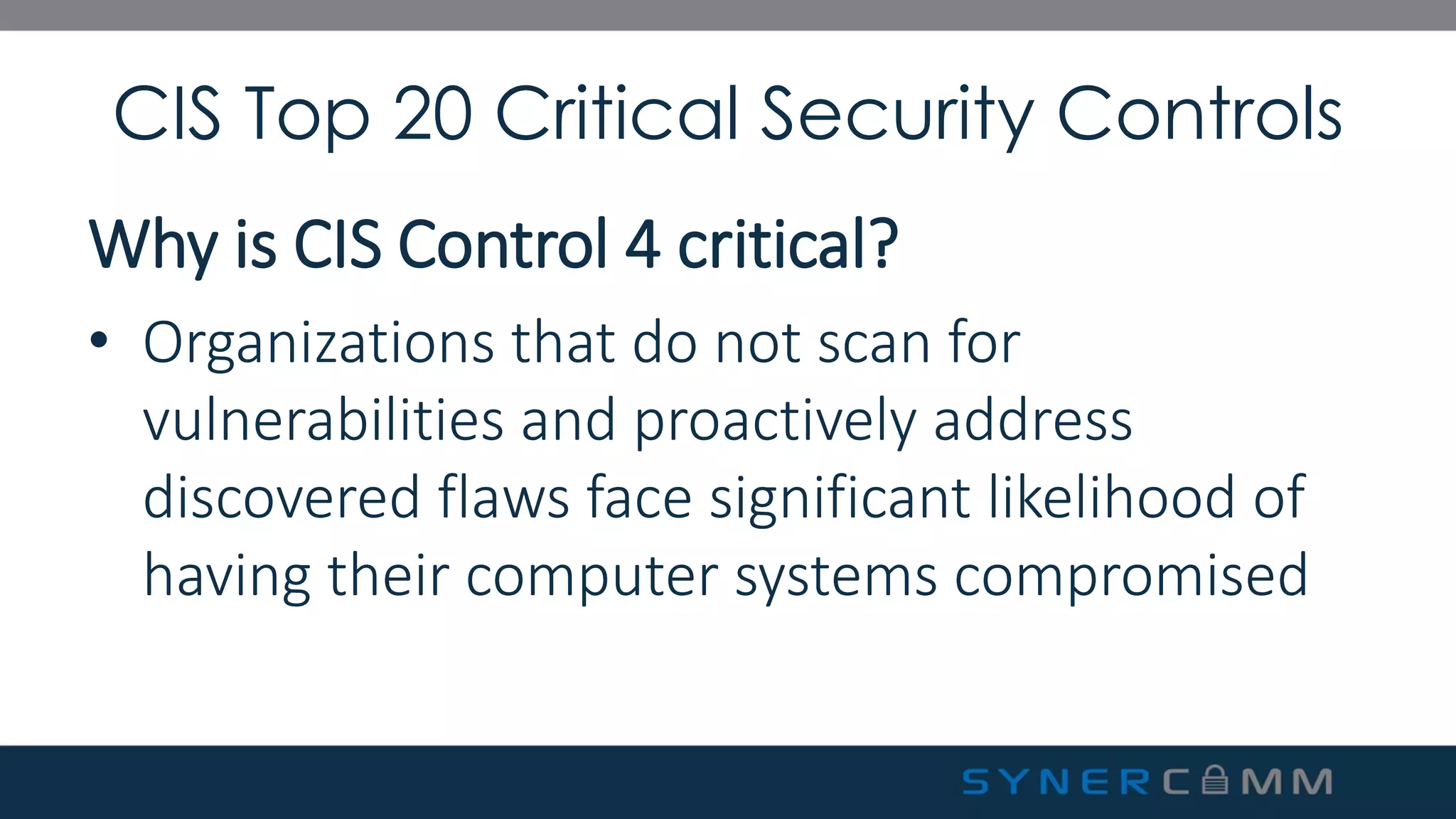 SynerComm's Tech TV series CIS Top 20 Critical Security Controls #4 | PDF