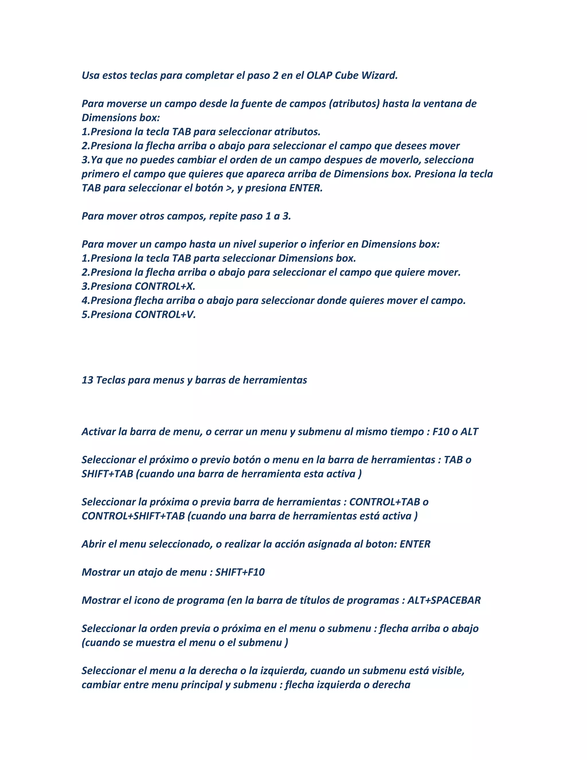 Teclas de atajo en excel | DOCX